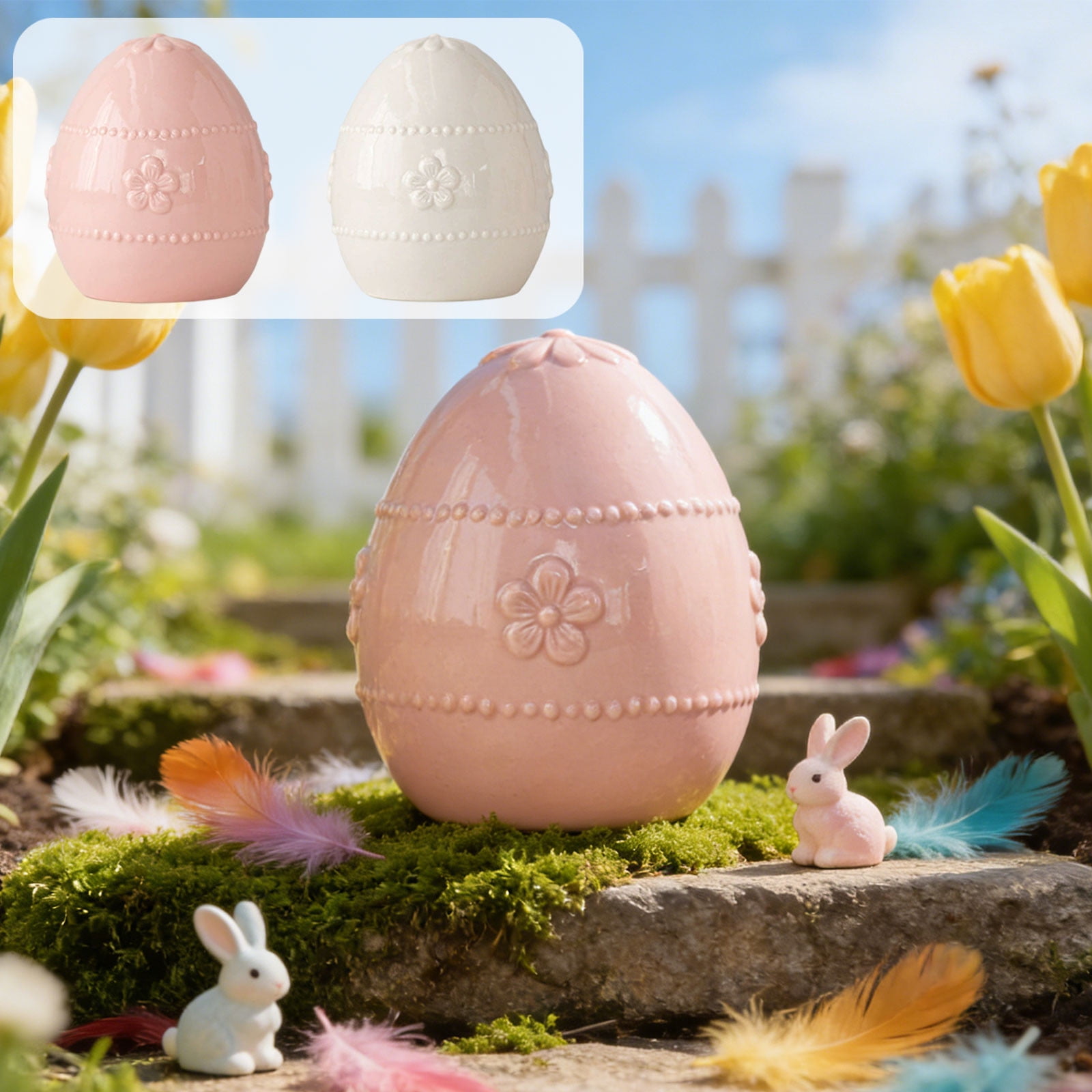 RKSTN Easter Eggs Decorations, Eggs Figurines with Flower Pattern for ...