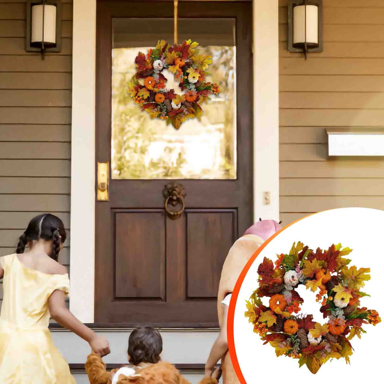 RKSTN Fall Wreaths for Front Door Maple Leaf Wreaths Pumpkin Wreath for ...