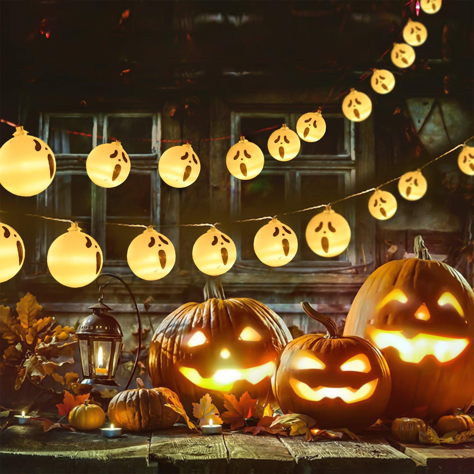 RKSTN Halloween Ghost Ball LED String Lights, Warm Light Battery ...