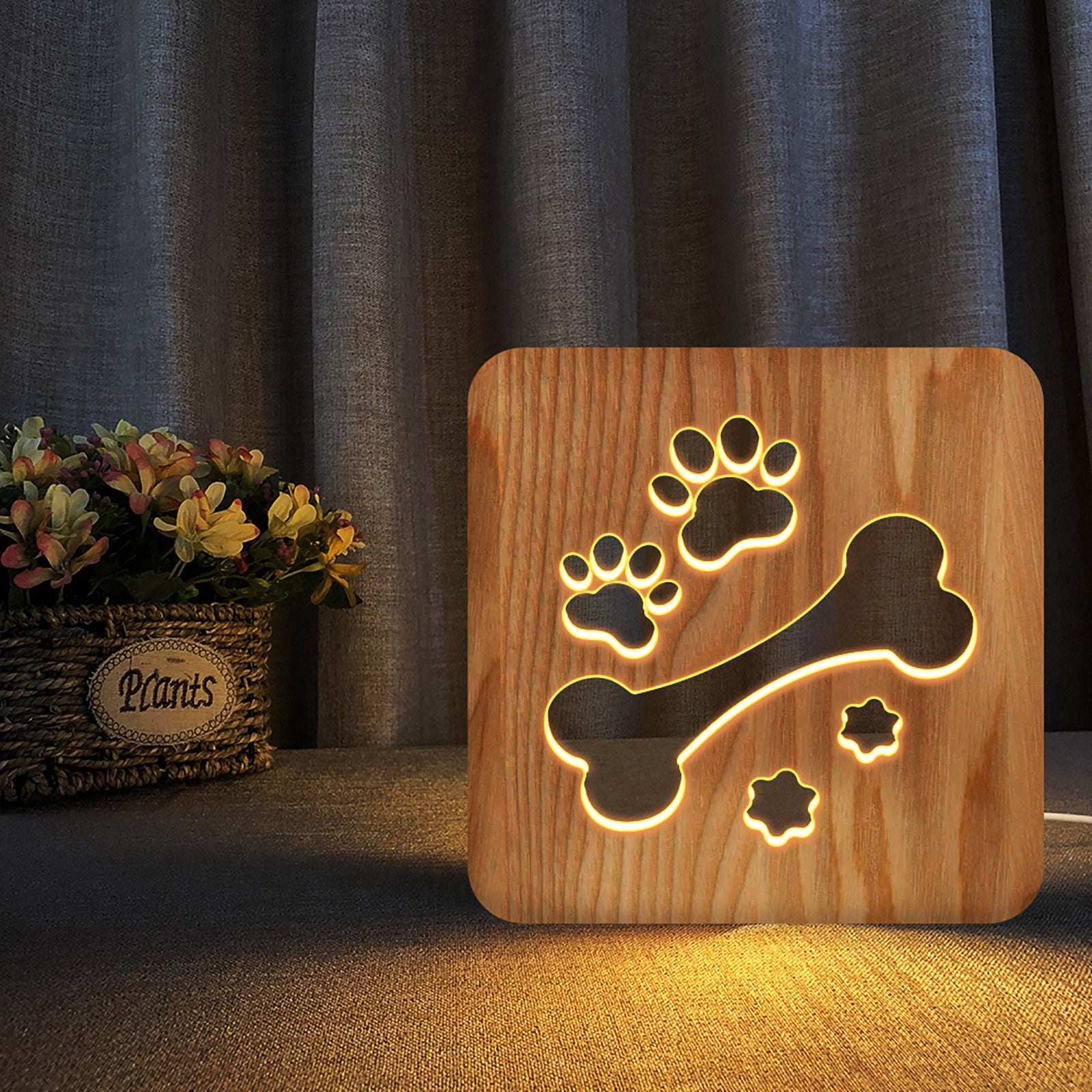 RKSTN Night Light LED Wooden Night Lamps for Bedrooms Table Lamp with ...