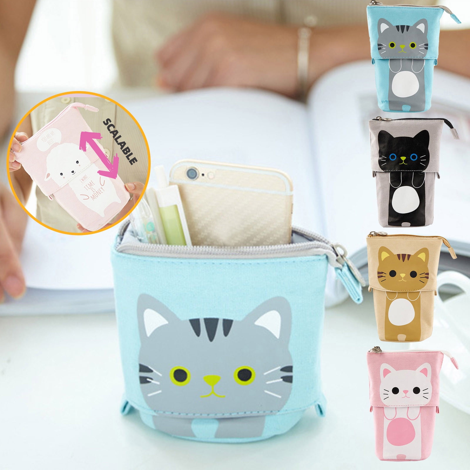 RKSTN Retractable Pencil Pouch, Cute Cat Pen Holder Pop up Stationery ...