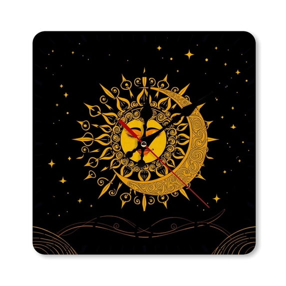RKSupls 10×10inch Square Silent Wall Clock Wooden Frame, Boho Sun Moon ...