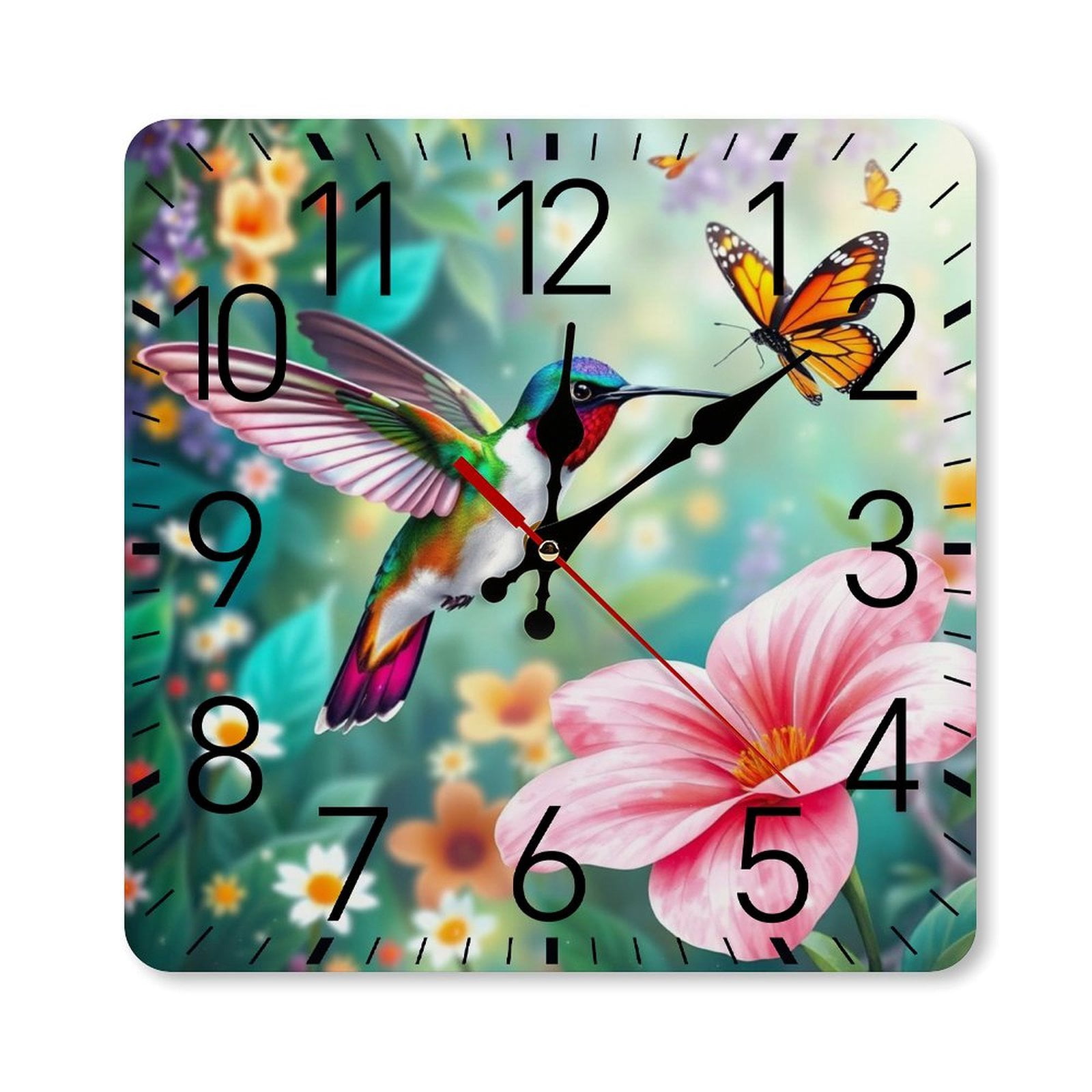 RKSupls 10×10inch Square Silent Wall Clock Wooden Frame, Hummingbird ...