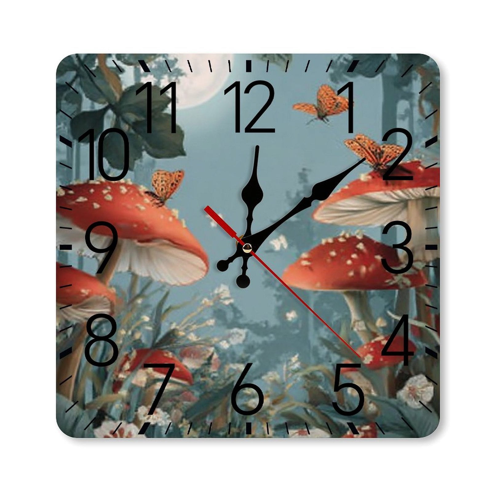 RKSupls 10×10inch Square Silent Wall Clock Wooden Frame, Mushroom ...