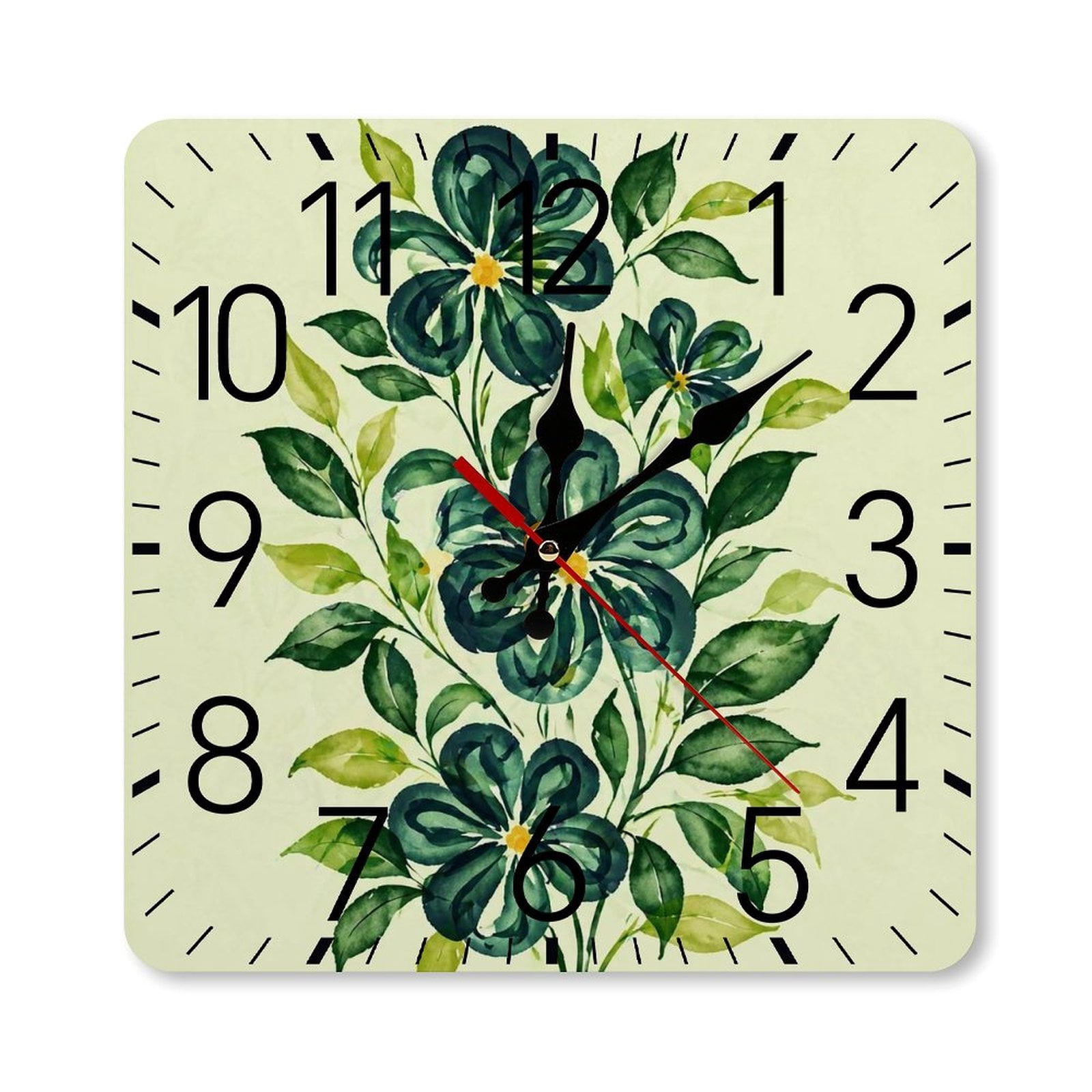 RKSupls 10×10inch Square Silent Wall Clock Wooden Frame, Teal Floral ...