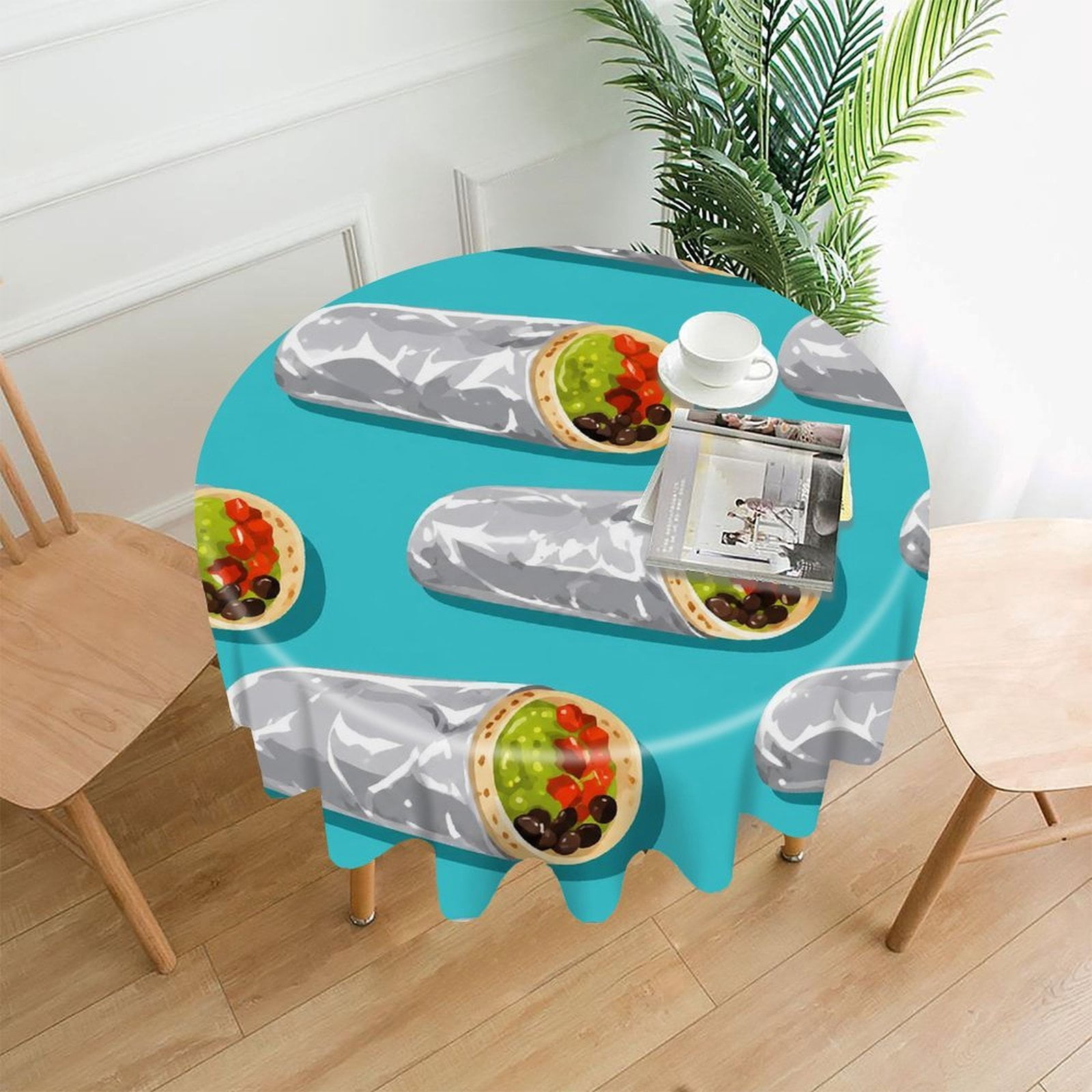 RKSupls 60 Inch Round Tablecloth, Burrito Pattern Cyan Premium ...