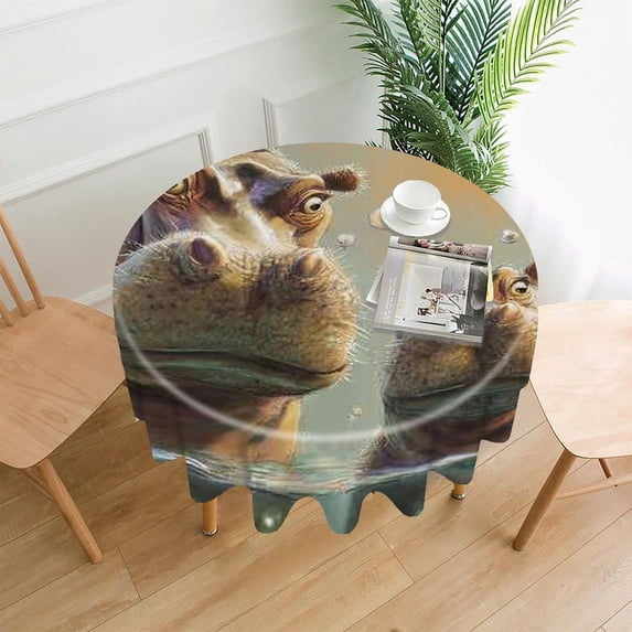 RKSupls 60 Inch Round Tablecloth, Hippos Bubbles Water Premium ...
