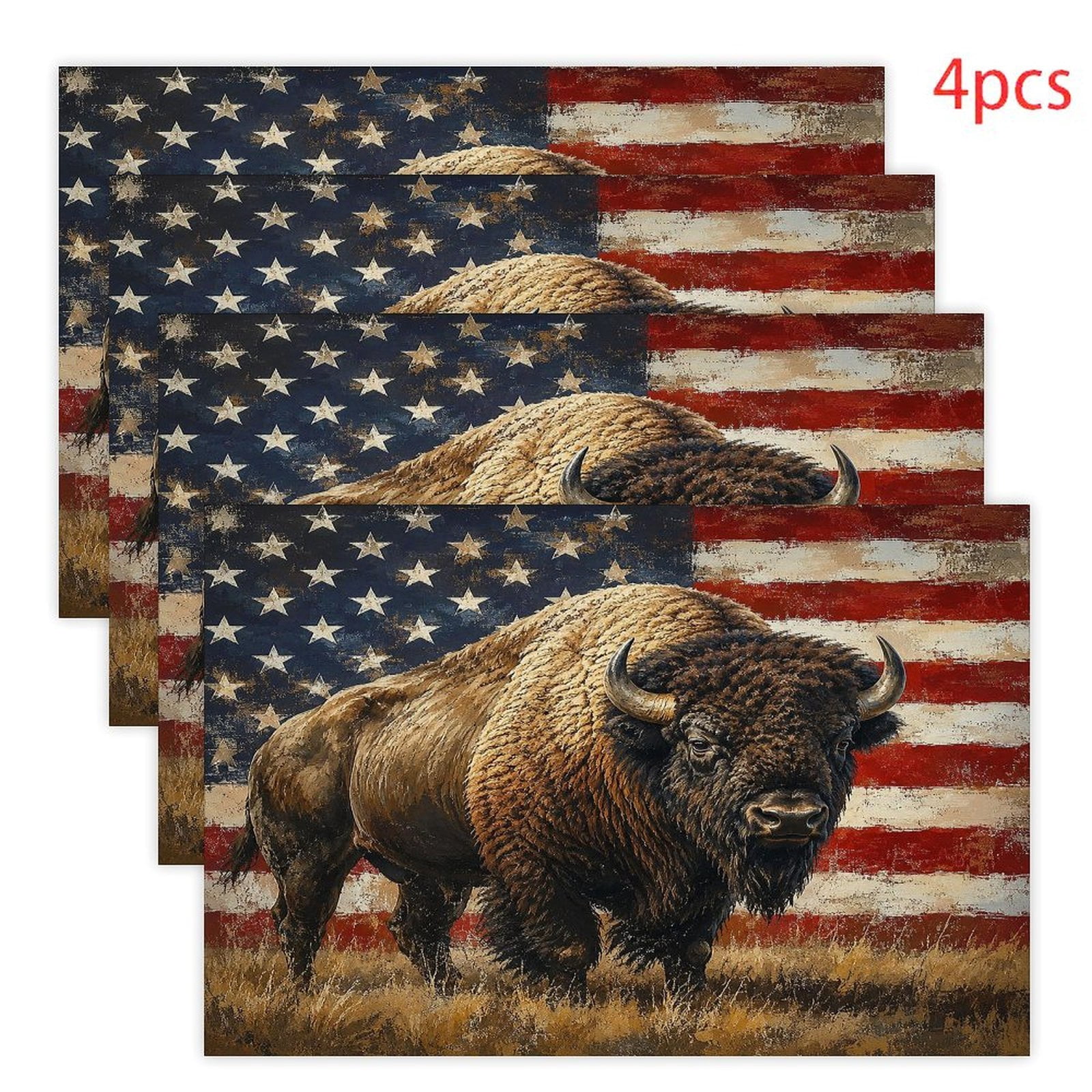 RKSupls American Bison Flag Prairie Linen Placemats 30x45cm Straight ...