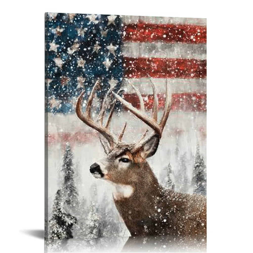 RKSupls American Flag Deer Hunting Canvas Wall Art, Canvas Prints Wall ...
