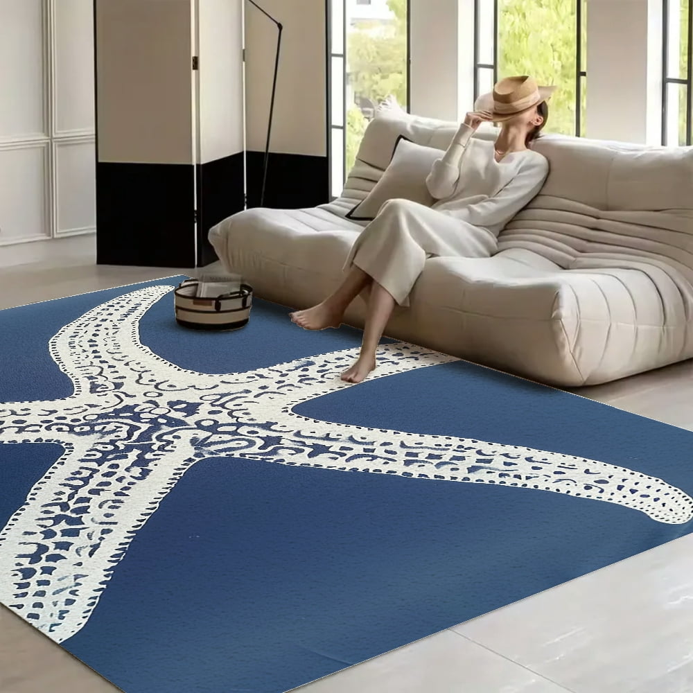 RKSupls Blue White Beach Starfish Soft Fluffy Velvet Area Rug for ...