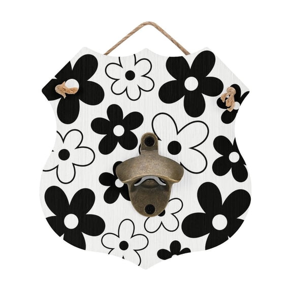 RKSupls Daisy Black White Pattern Wooden Wall Mounted Bottle Opener ...