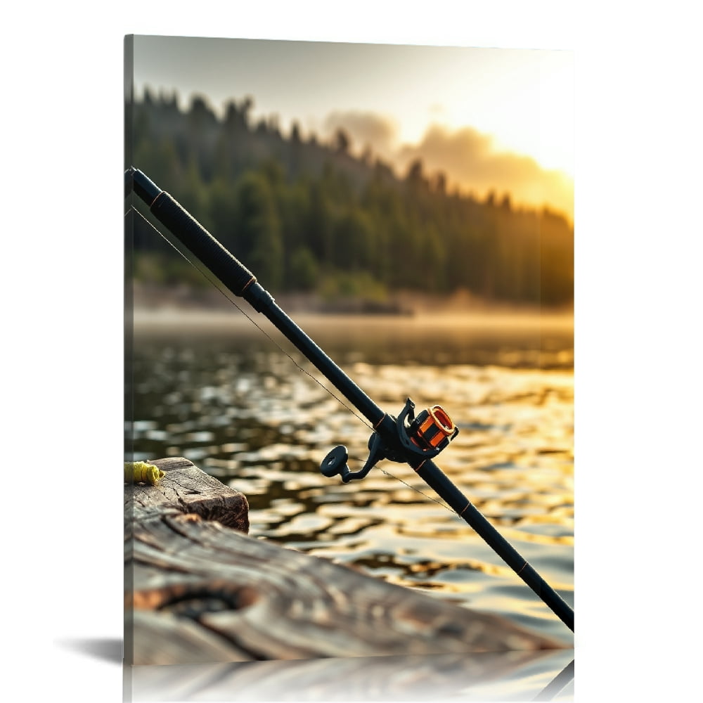 RKSupls Fishing Rod Lake Sunset Outdoor Canvas Wall Art, Canvas Prints ...