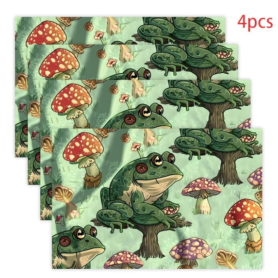 RKSupls Frog Mushroom Forest Linen Placemats 30x45cm Straight Edge ...