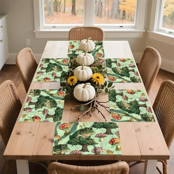 RKSupls Frog Mushroom Forest Linen Placemats 30x45cm Straight Edge ...