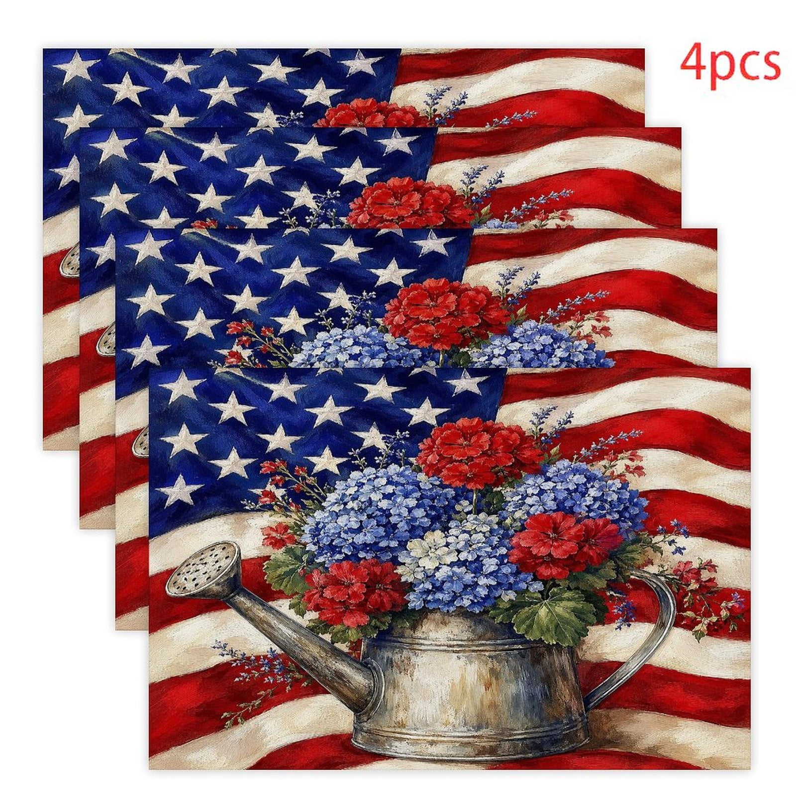 RKSupls Hydrangea Geranium Watering Can Flag Decor Linen Placemats ...