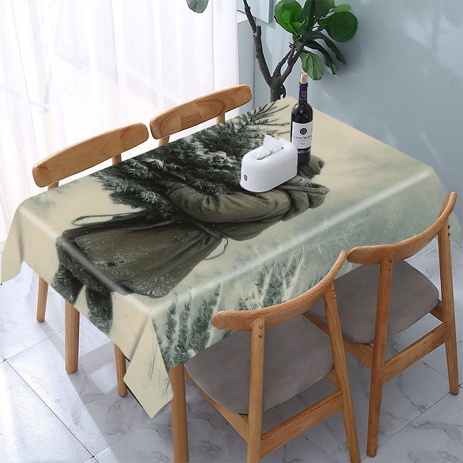 RKSupls Santa Carrying Tree Snow Rectangle Dining Tablecloth, Washable ...