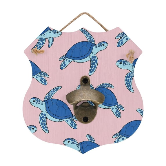 RKSupls Sea Turtle Swim Pink Pattern Wooden Wall Mounted Bottle Opener ...