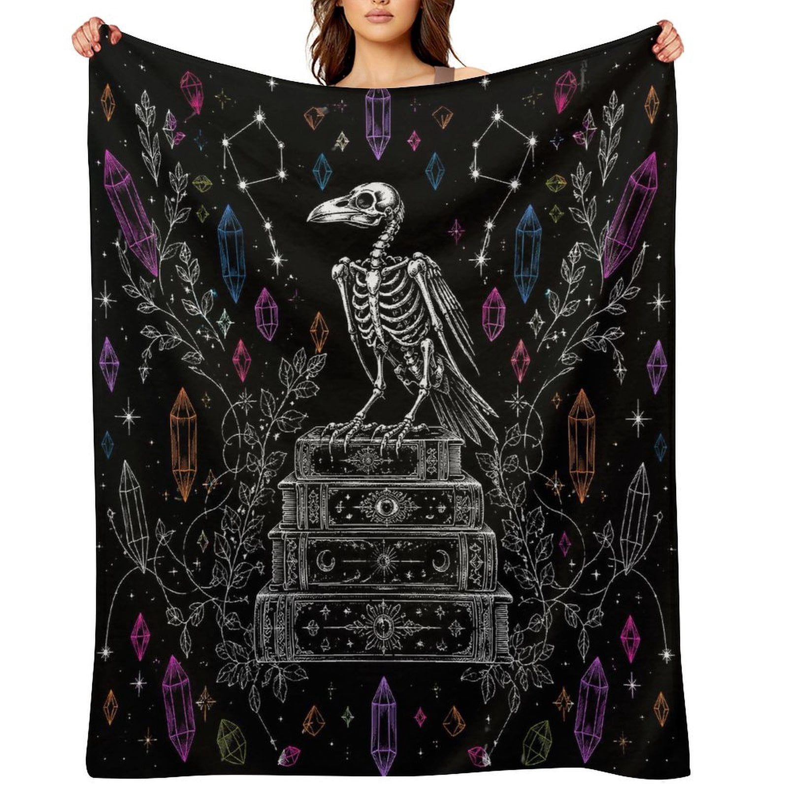 RKSupls Skeleton Raven Crystals Soft Flannel Throw Blanket, Lightweight ...