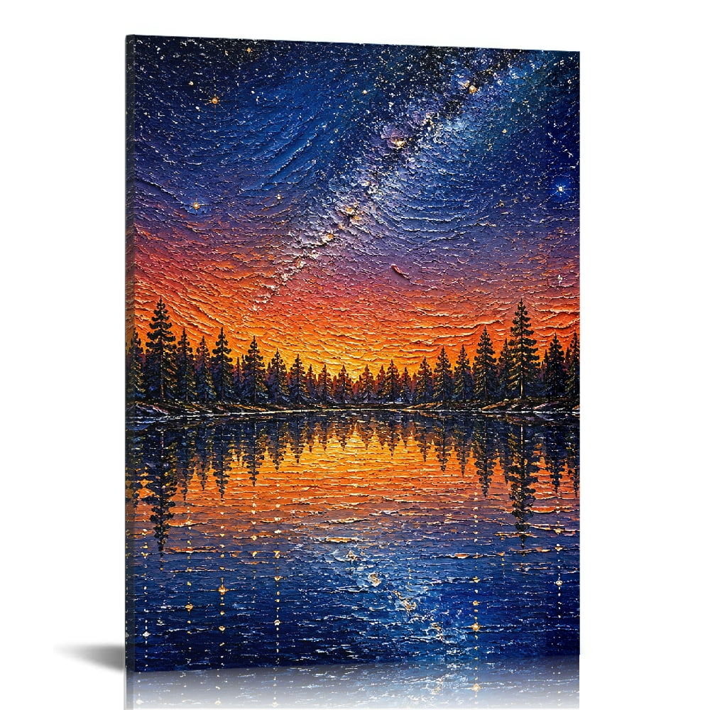 RKSupls Starry Night Lake Forest Modern Art, Canvas Print, Wall Decor ...