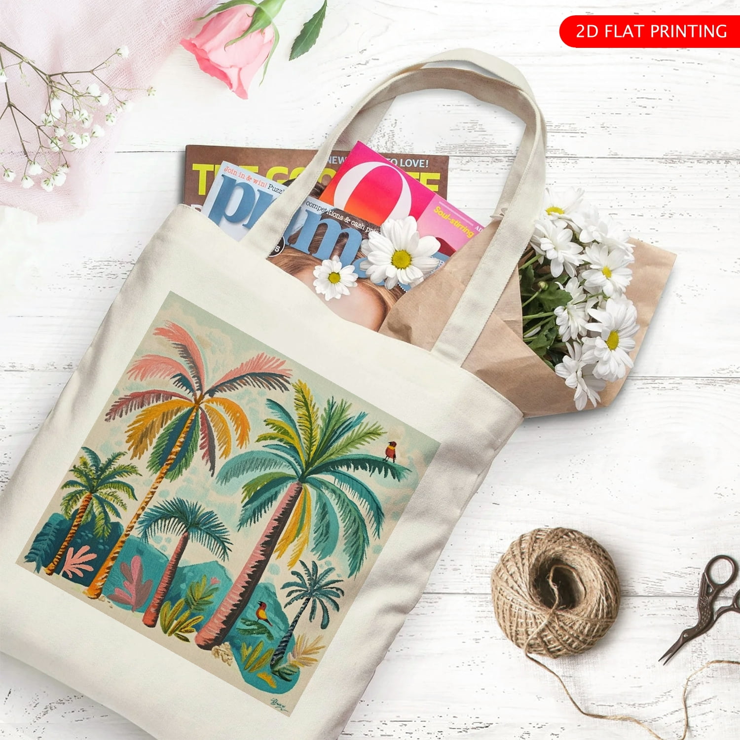 RKSupls Tropial Palm Tree Canvas Tote Bag, Reusable Shoulder Tote Bag ...