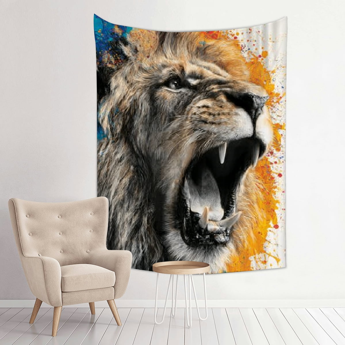 RKSupls Vertical Tapestry Wall Hanging, Vibrant Splash Art Roaring Lion ...