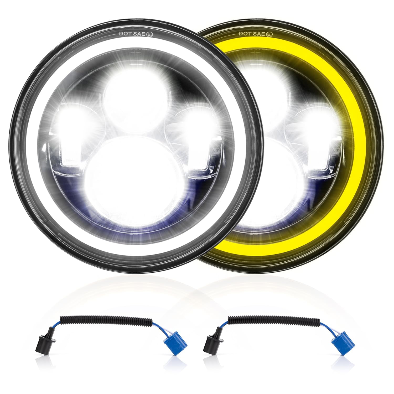 RKV86 2 pcs 7 inch LED Headlights Round Headlights with High Beam & Low ...