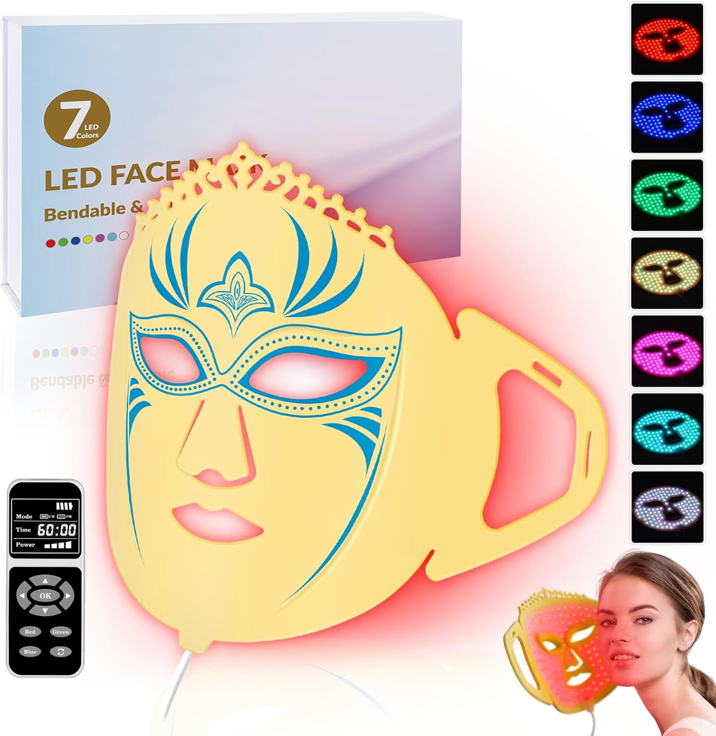 RKXQT 7 Color Led Light Therapy Face Mask, ZJKC Red Light Therapy for Face, Upgraded Led Face ...