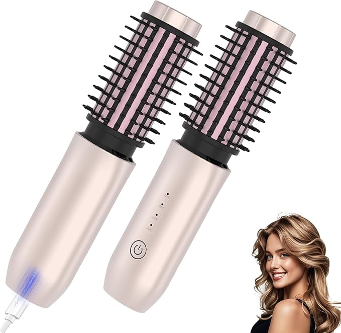 RKXQT Cordless Curling Iron Brush, Portable Travel Cordless Heated Hair ...