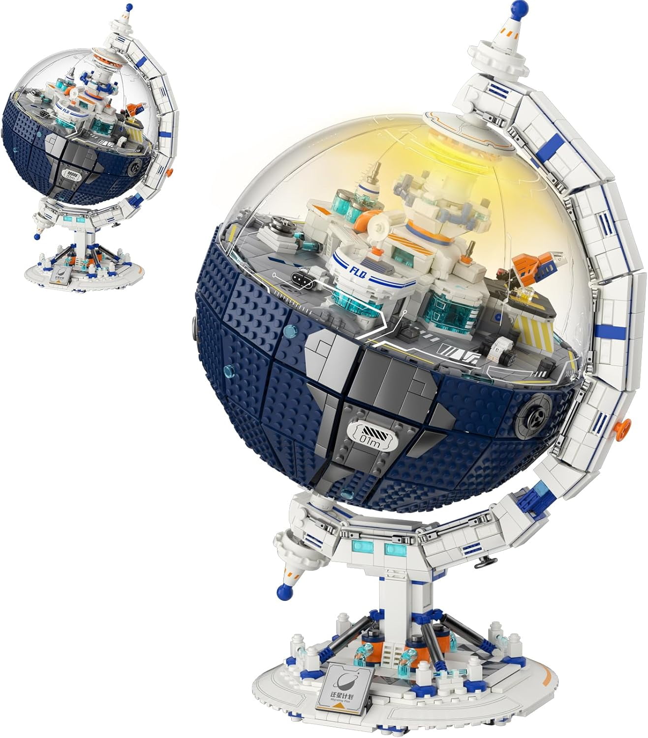 RKXQT Globe Space Station Building Set for Adult, 360° Rotating Earth Globe Block Model Toy with ...