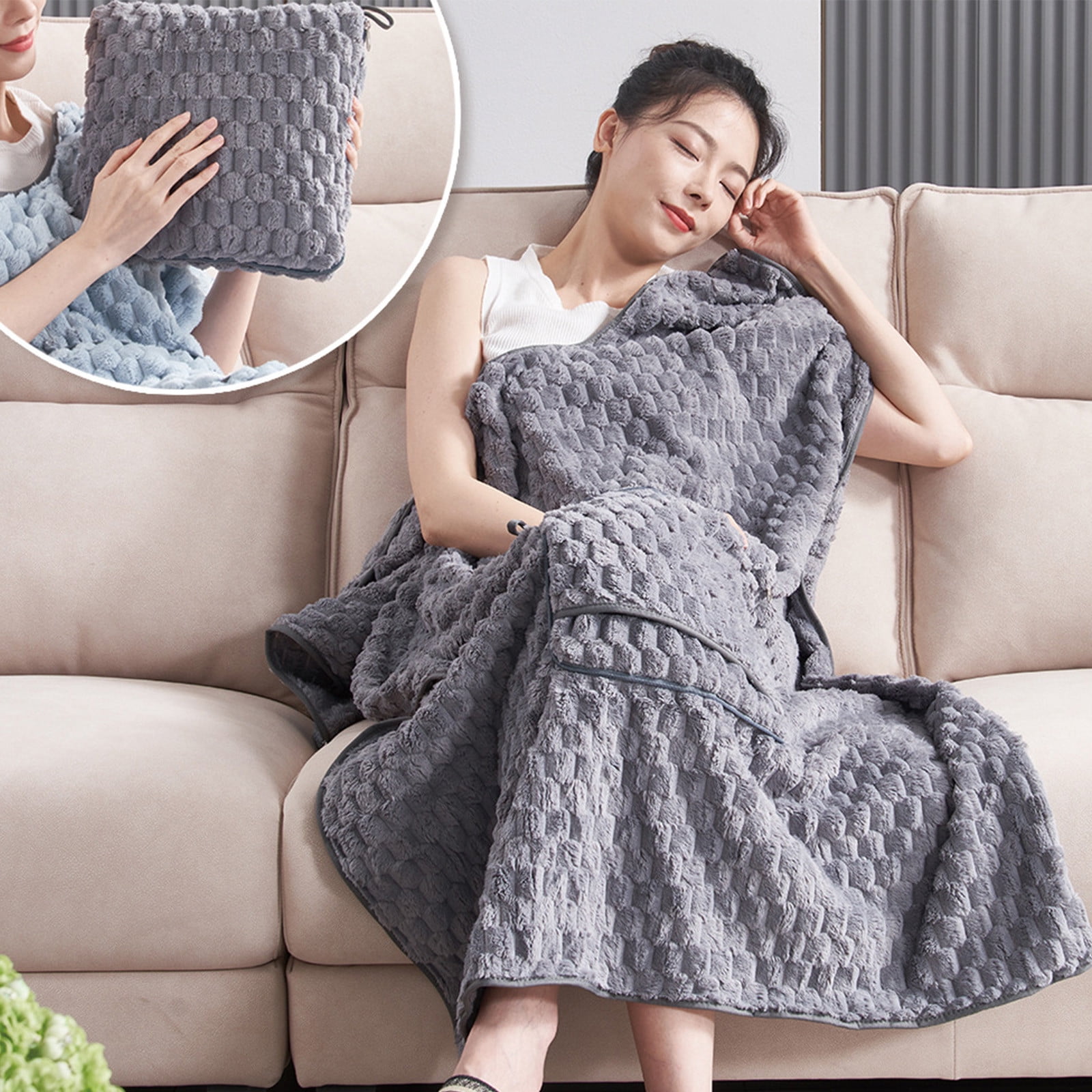 RKZDSR 2-in-1 Travel Blanket and Pillow - Premium Airplane Accessories ...
