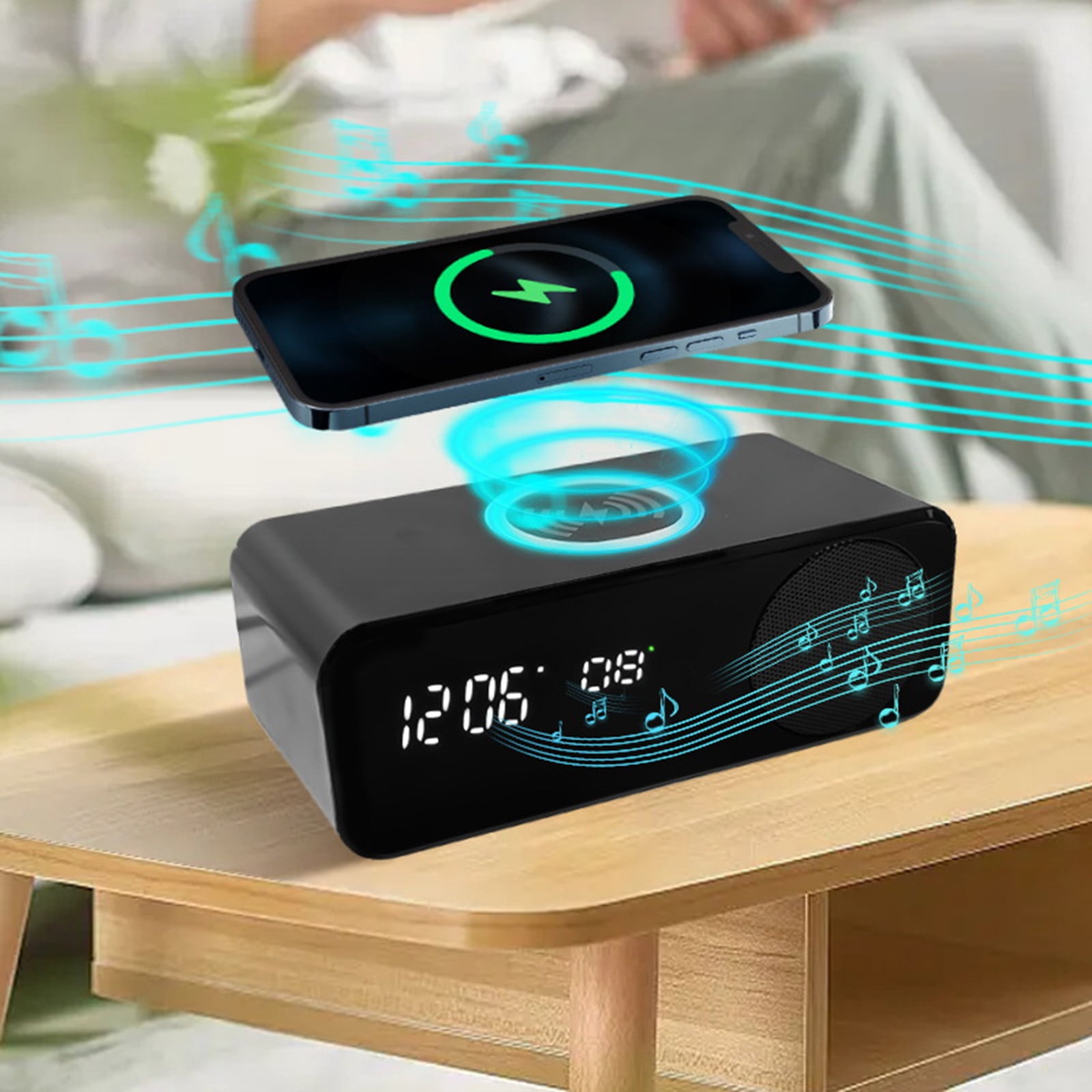 RKZDSR 6-in-1 Wireless Fast Charging Bluetooth Speaker with Clock ...
