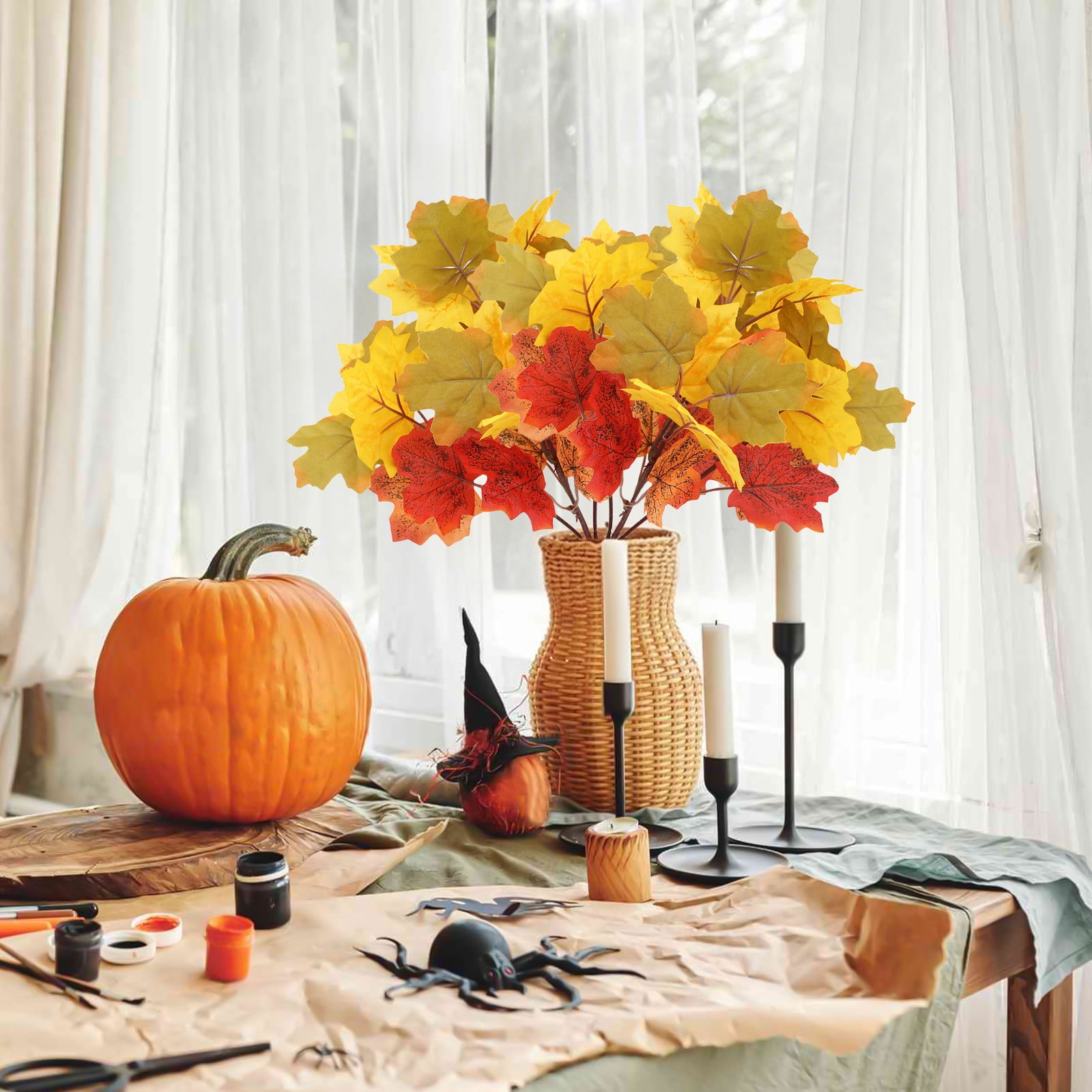 RKZDSR Artificial Maple Leaf Stems - 15.3" Fall Foliage Branches (Set ...