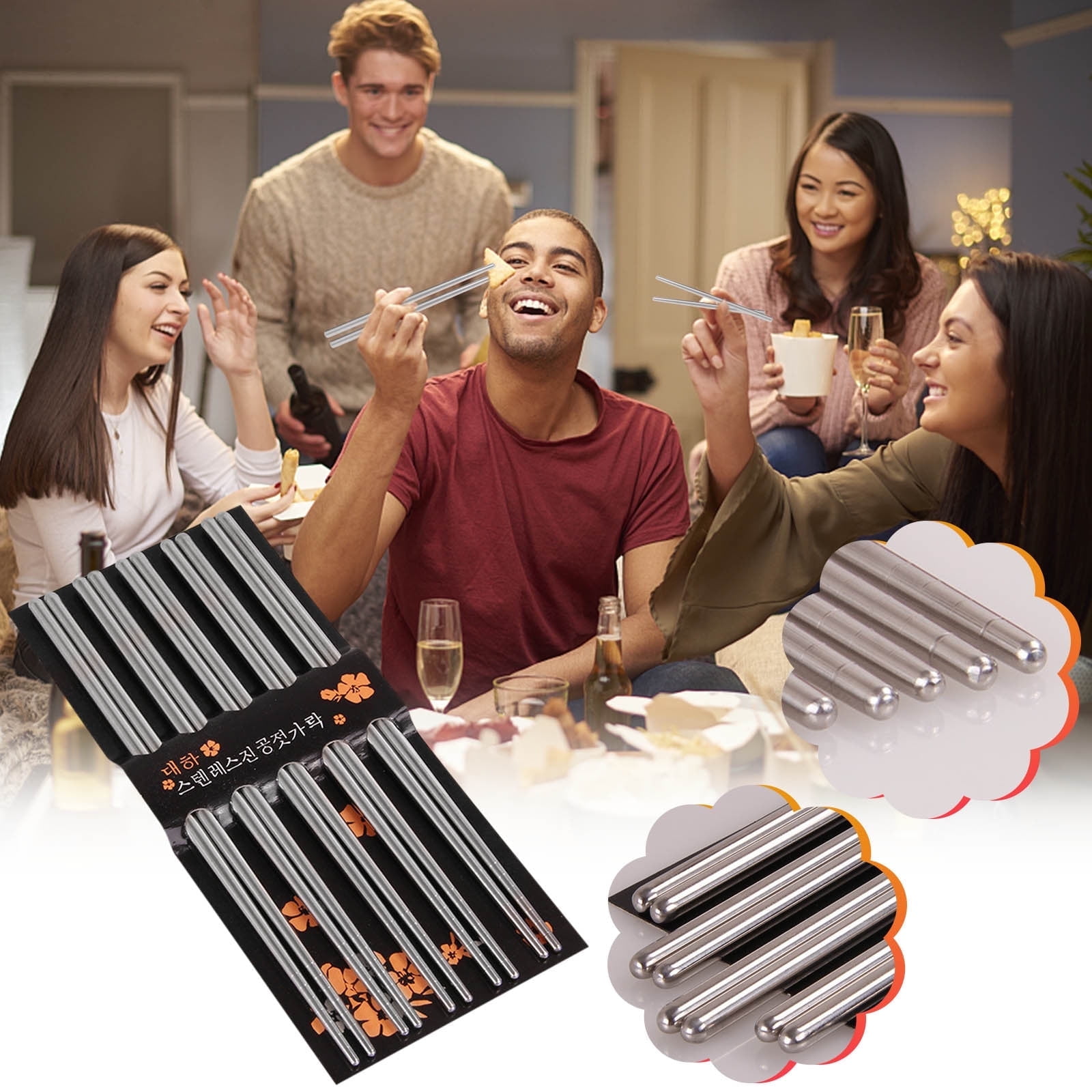 RKZDSR Chopsticks 5 Pair Metal Reusable Korean Chinese Stainless Steel ...