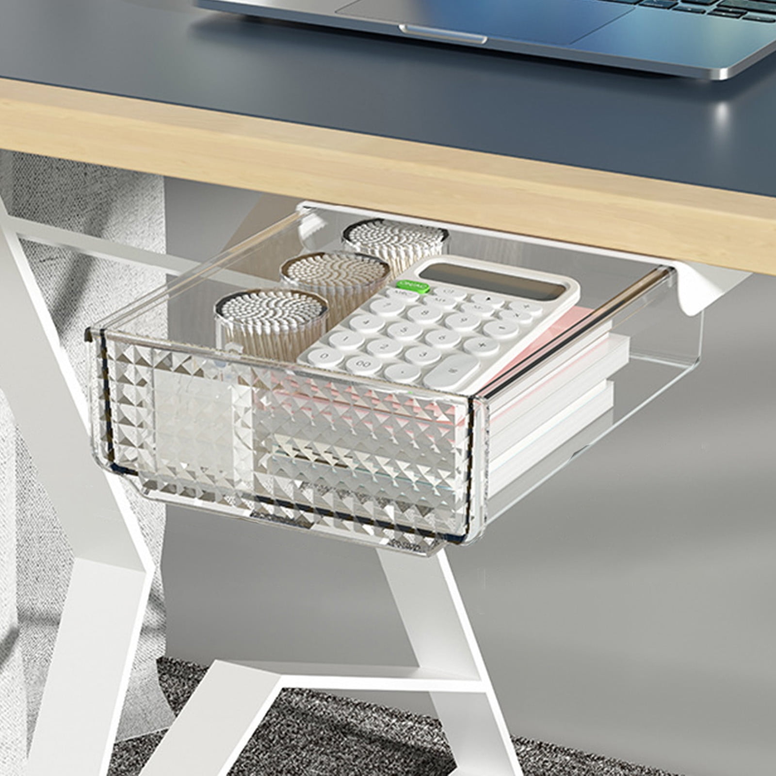 RKZDSR Clear Under Desk Drawer Organizer: Pull-Out Design with No Punch ...