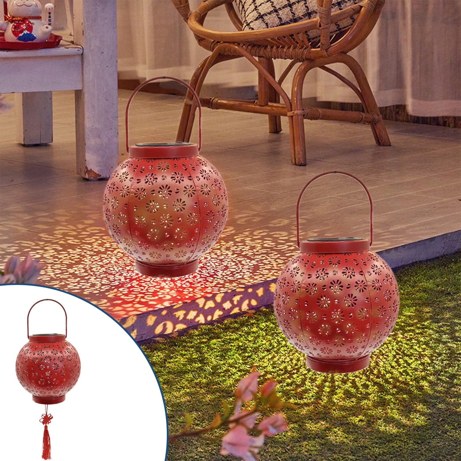 RKZDSR Flickering Red Solar Lantern Light Outdoor Table Lamp with Warm ...