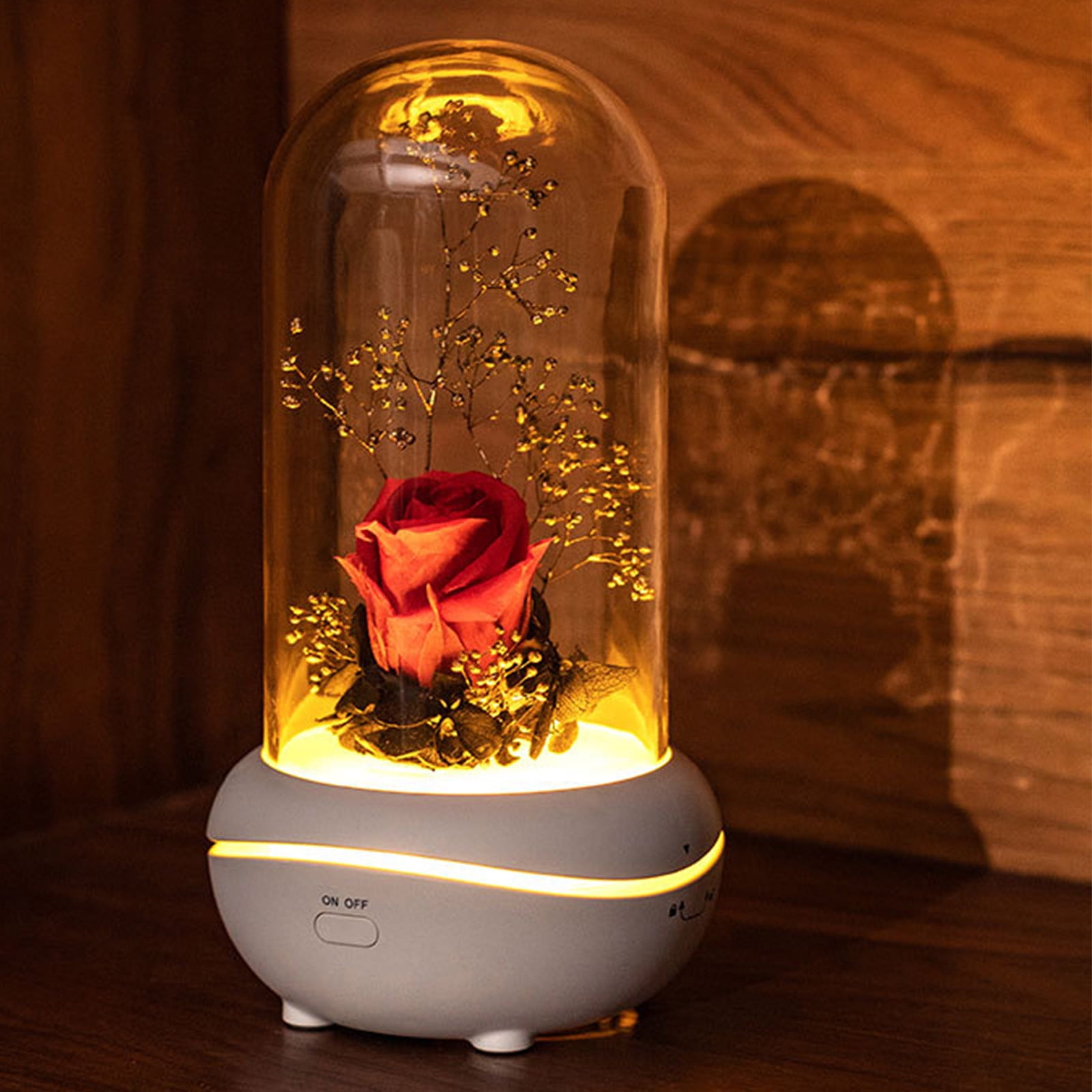RKZDSR LED Rose Night Light Aroma Diffuser with Everlasting Silk Rose ...