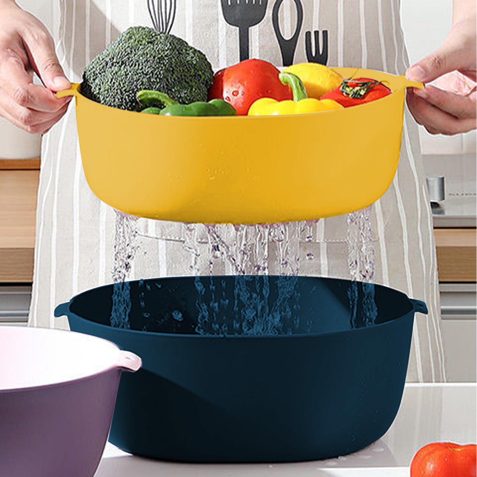 RKZDSR Multi-Functional Drainage Basket, Double-Layer Plastic Washing ...