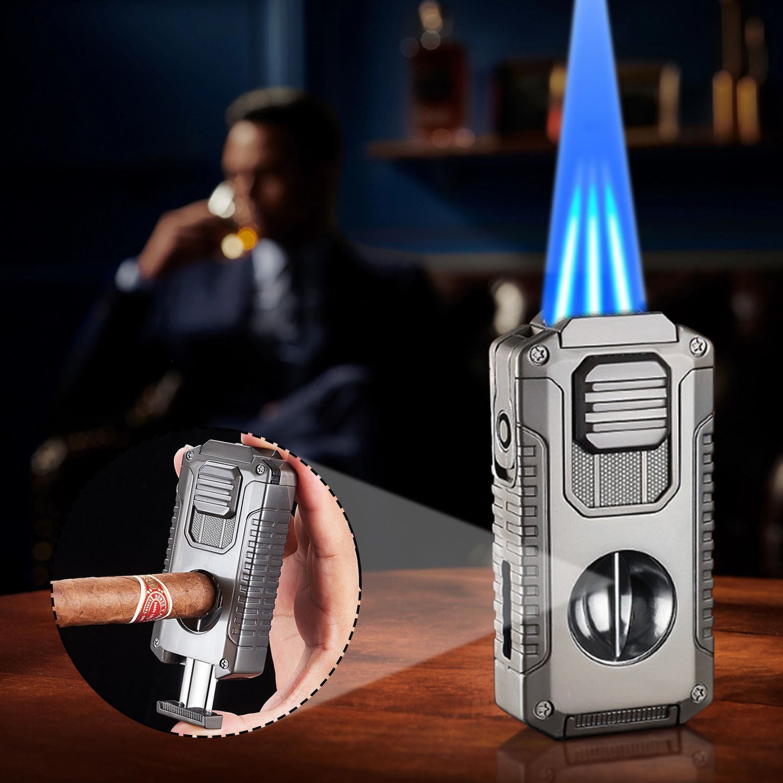 RKZDSR Portable Multi-Function Triple Flame Lighter for Camping ...