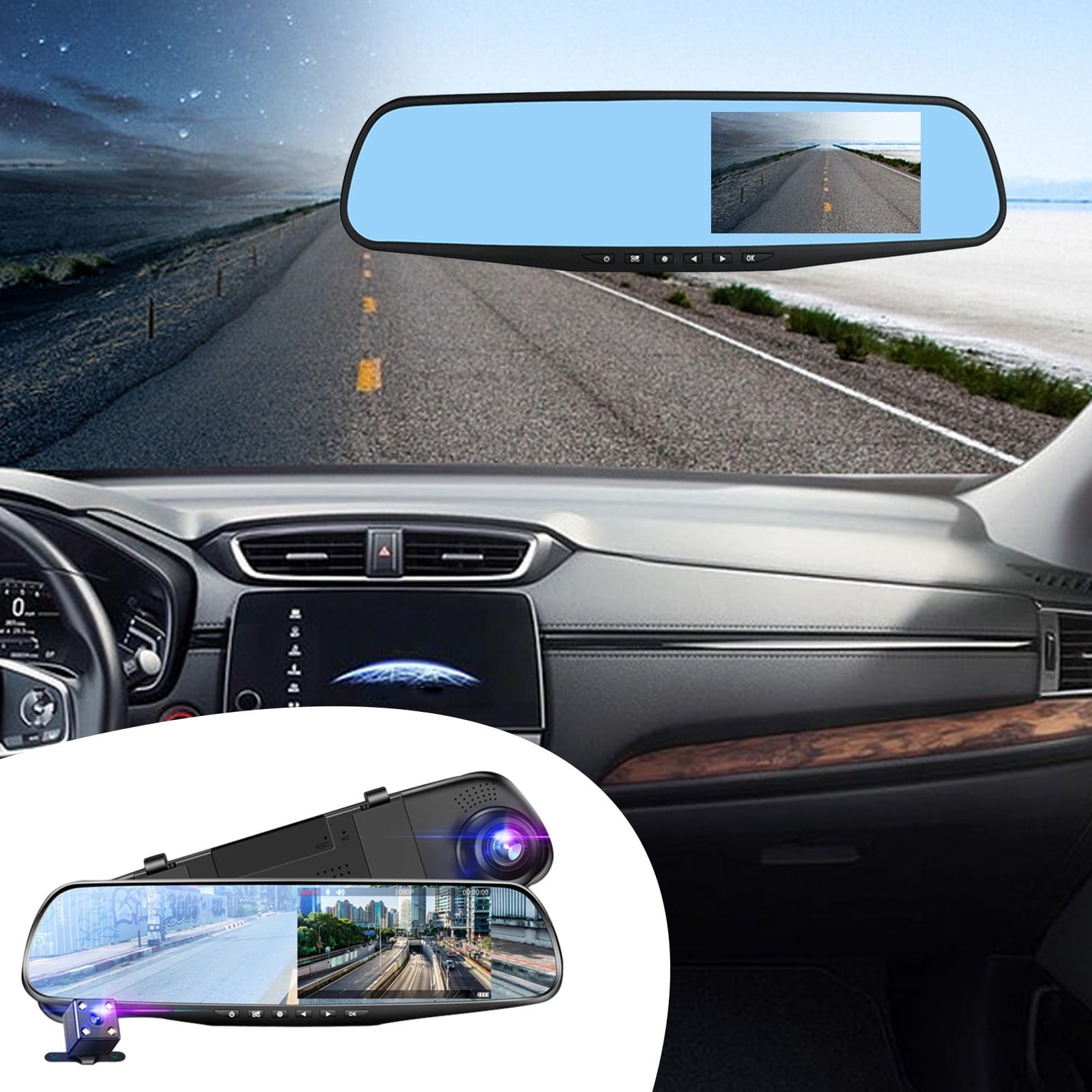 RKZDSR Rear View Mirror Driving Recorder Dual Lens 4.19-inch Car ...