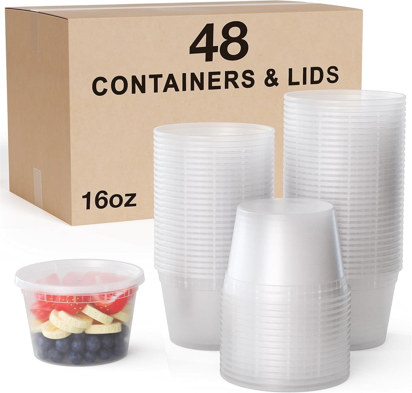 RKZDSR Set of 48 Disposable Round Plastic Bowls with Lids, Food Storage ...
