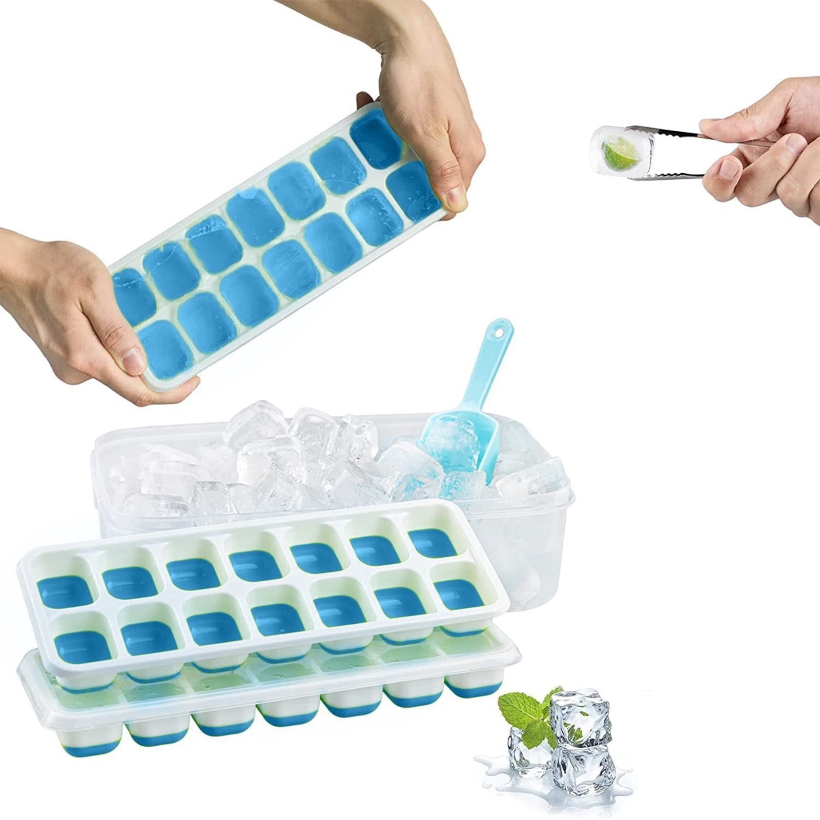 RKZDSR Stackable Silica Gel Ice Trays with Spill-proof Removable Lids ...