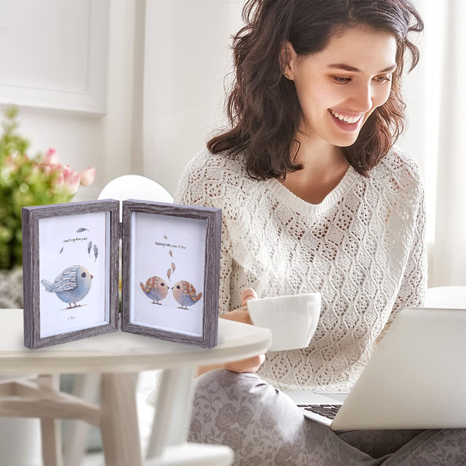 RKZDSR Vertical Tabletop Wooden Double Folding Photo Frame with HD ...