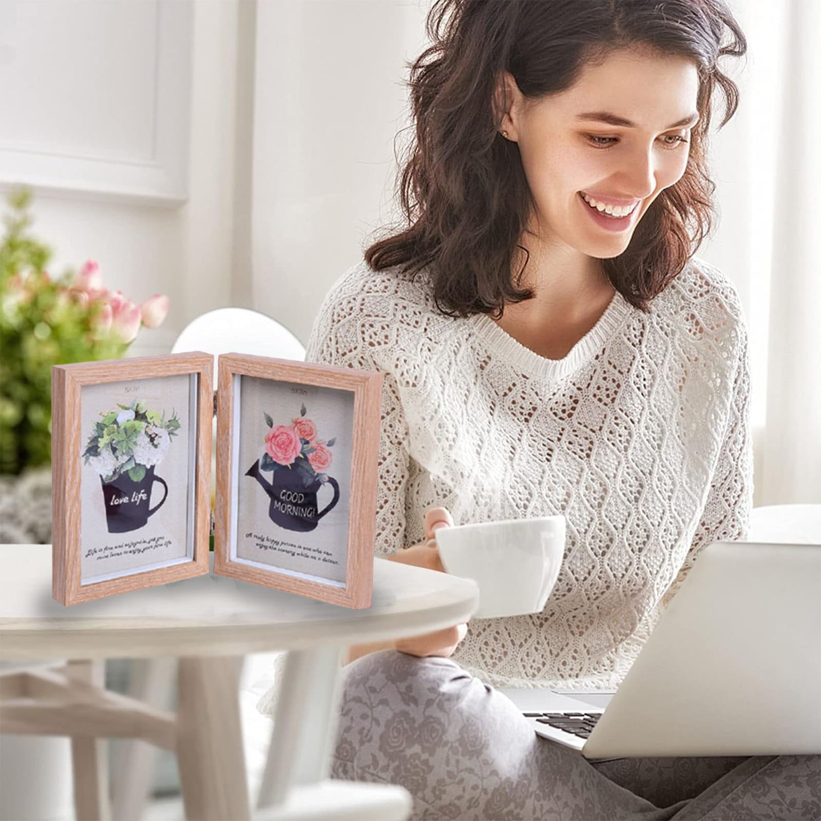 RKZDSR Vertical Tabletop Wooden Double Folding Photo Frame with HD ...