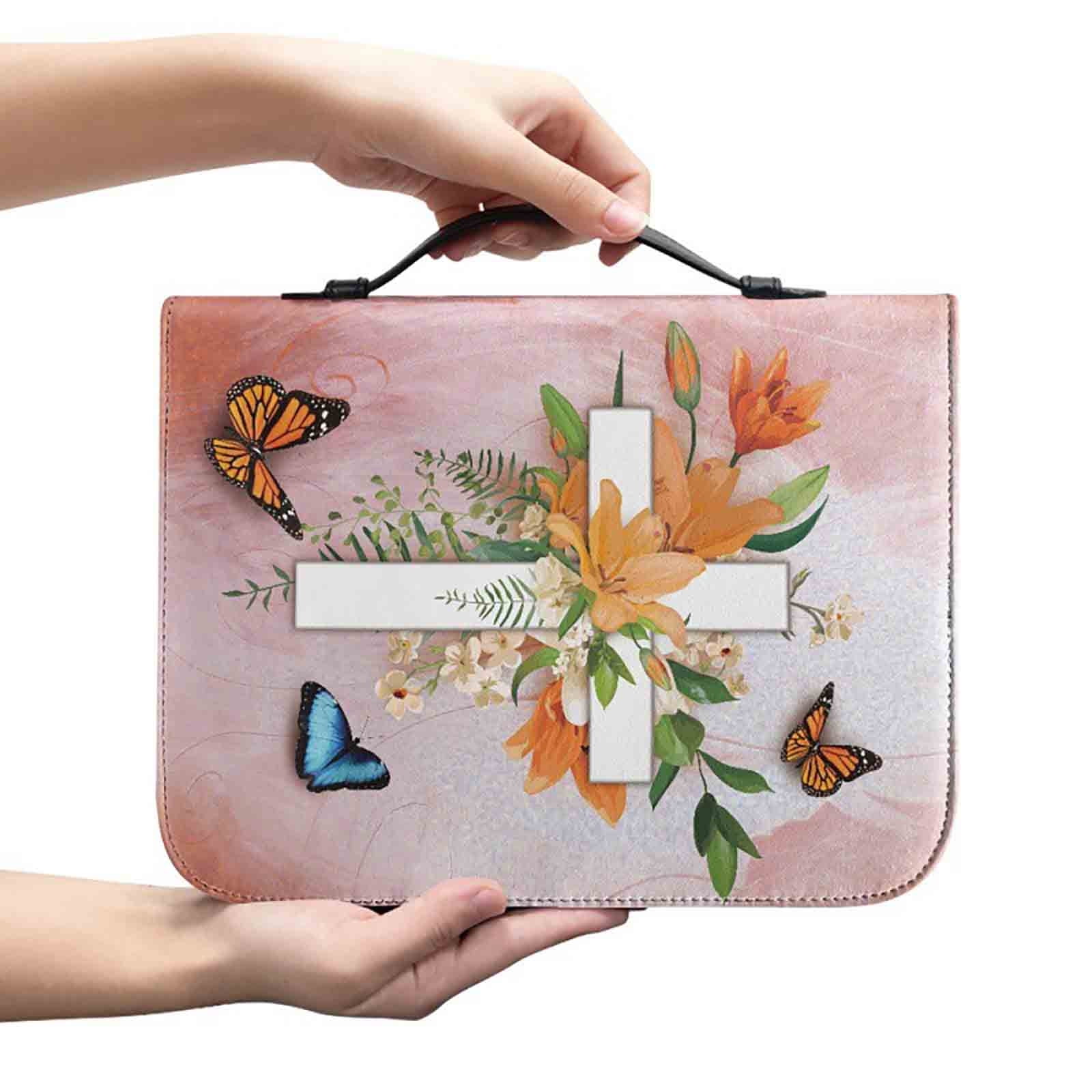 RKZDSR Waterproof Floral Bible Tote Bag with Leather Case and Handles ...