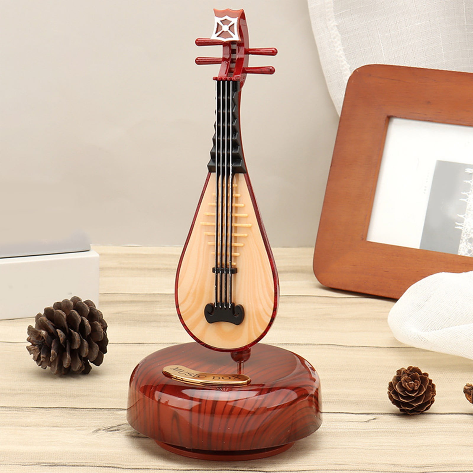 RLATCR Rotating Guitar Music Box Clockwork Wood Music Box Musical ...