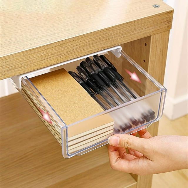 RLATCR Under Desk Drawer Self Adhesive Hidden Desktop Drawer Organizer ...