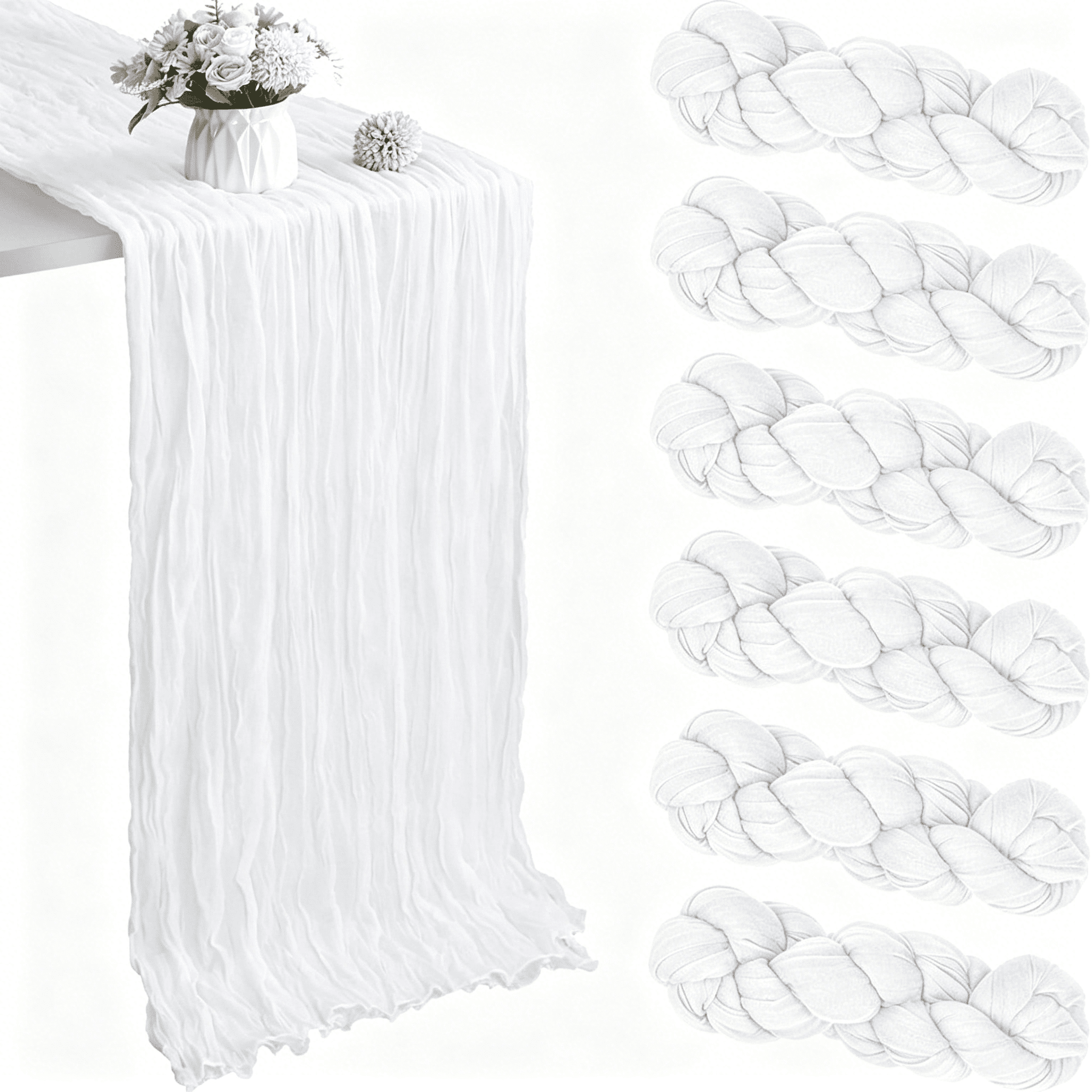 RLESO 6 Pack White Cheesecloth Table Runner 35x120 Inch Gauze Rustic ...