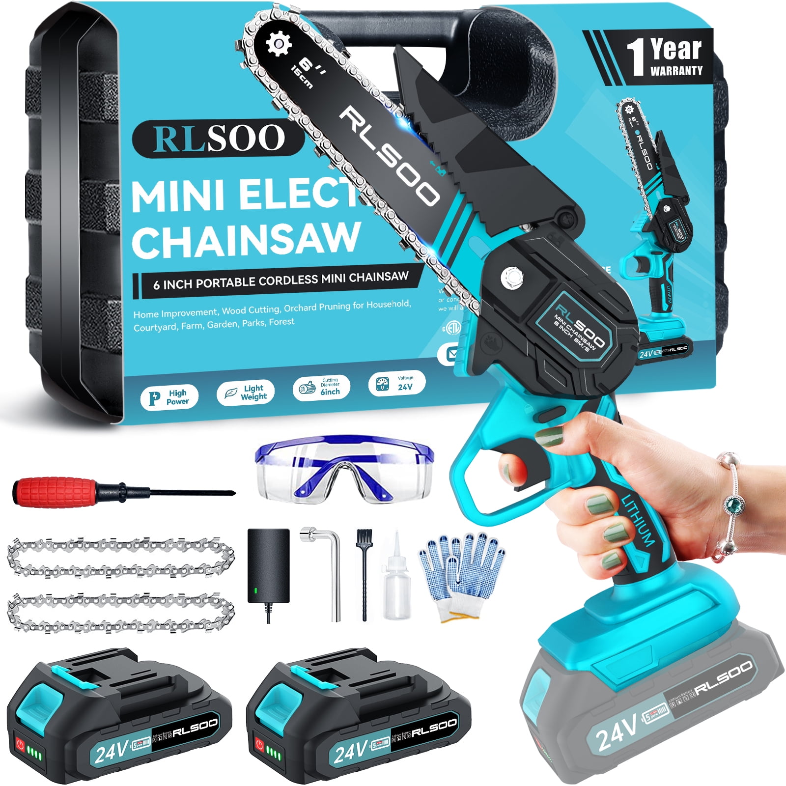RLSOO Mini Chainsaw 6 Inch Cordless, Battery Powered Electric Chainsaw ...