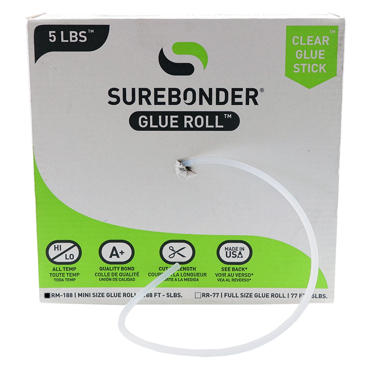 Surebonder RM-188 Mini High Temp Clear Hot Glue Stick Roll - 188 ft, 5 ...
