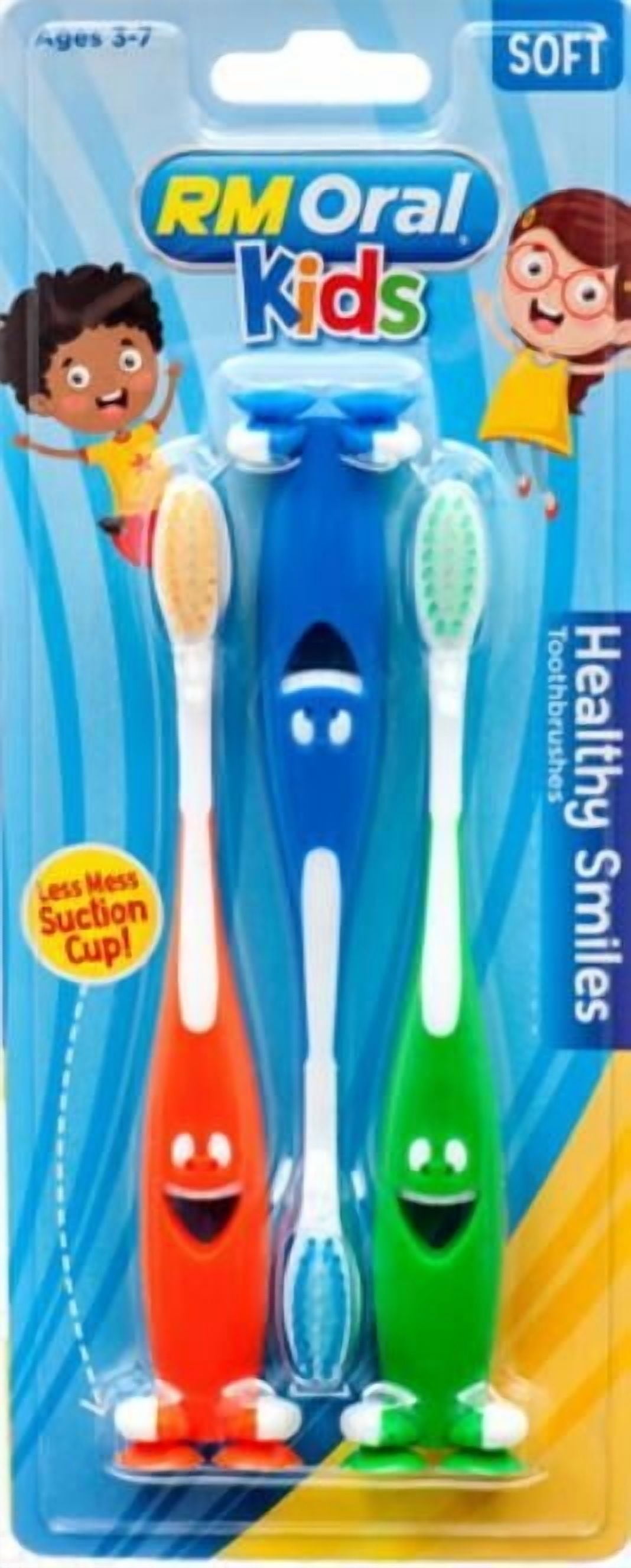 RM Oral Kids Healthy Smiles Toothbrushes Soft Suction Cup 3 Pack ...